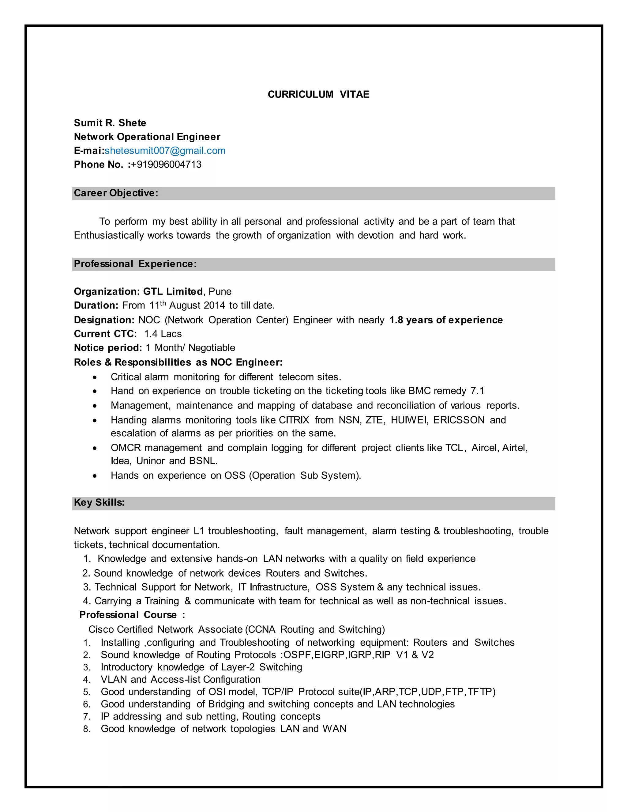 Sumit Shete Resume | DOCX | Computer Networking | Computing