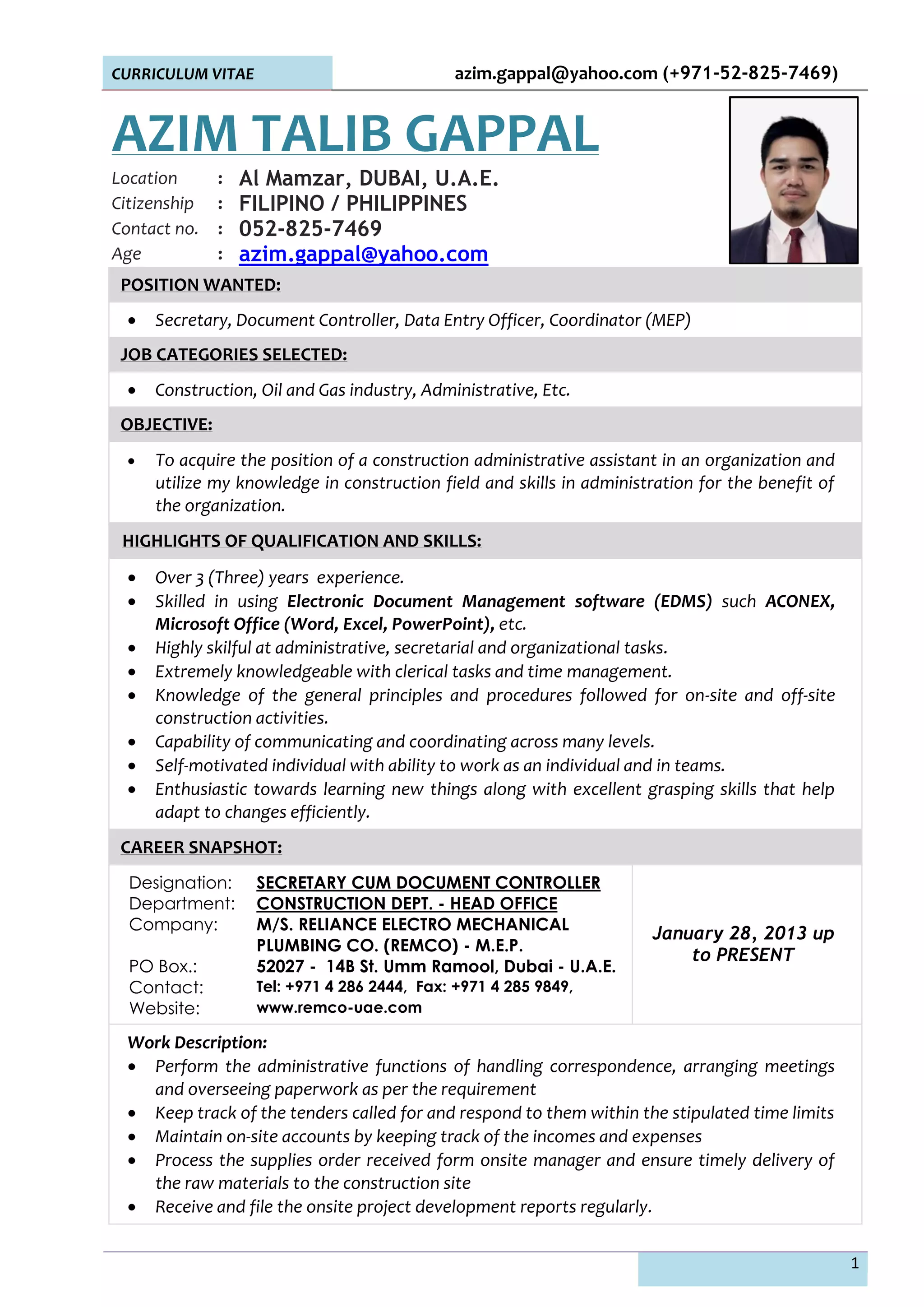 AZIM GAPPAL - RESUME | PDF | Resume Writing and Advice | Job Search