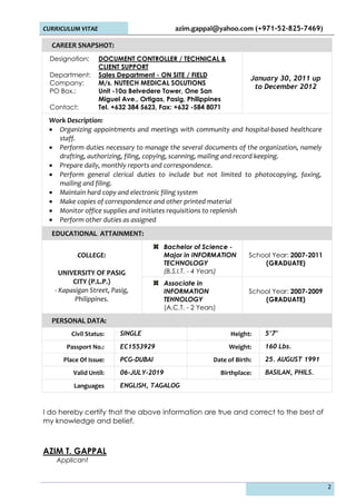 AZIM GAPPAL - RESUME | PDF | Resume Writing and Advice | Job Search