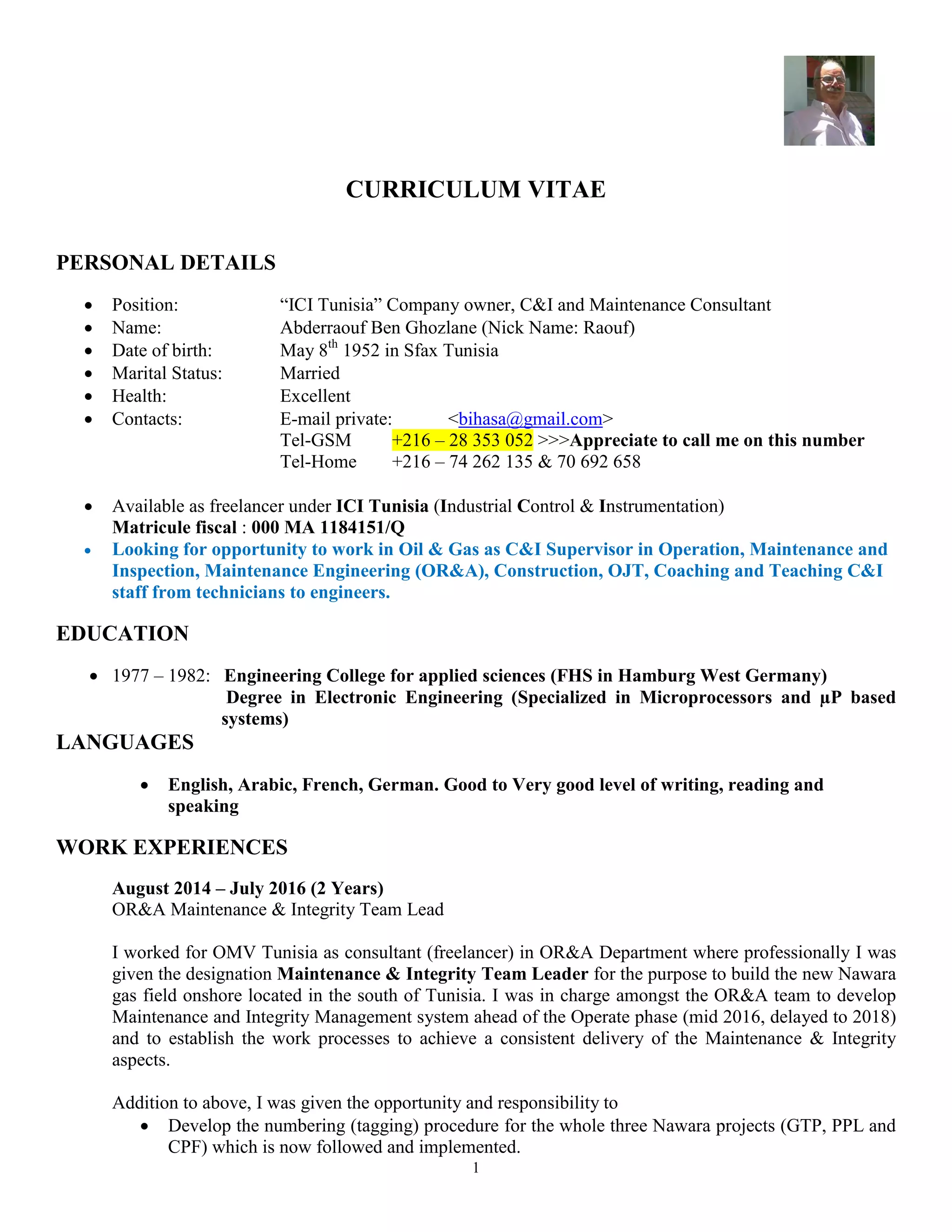 RAOUF CURRICULUM VITAE 2016 Oil & Gas | PDF