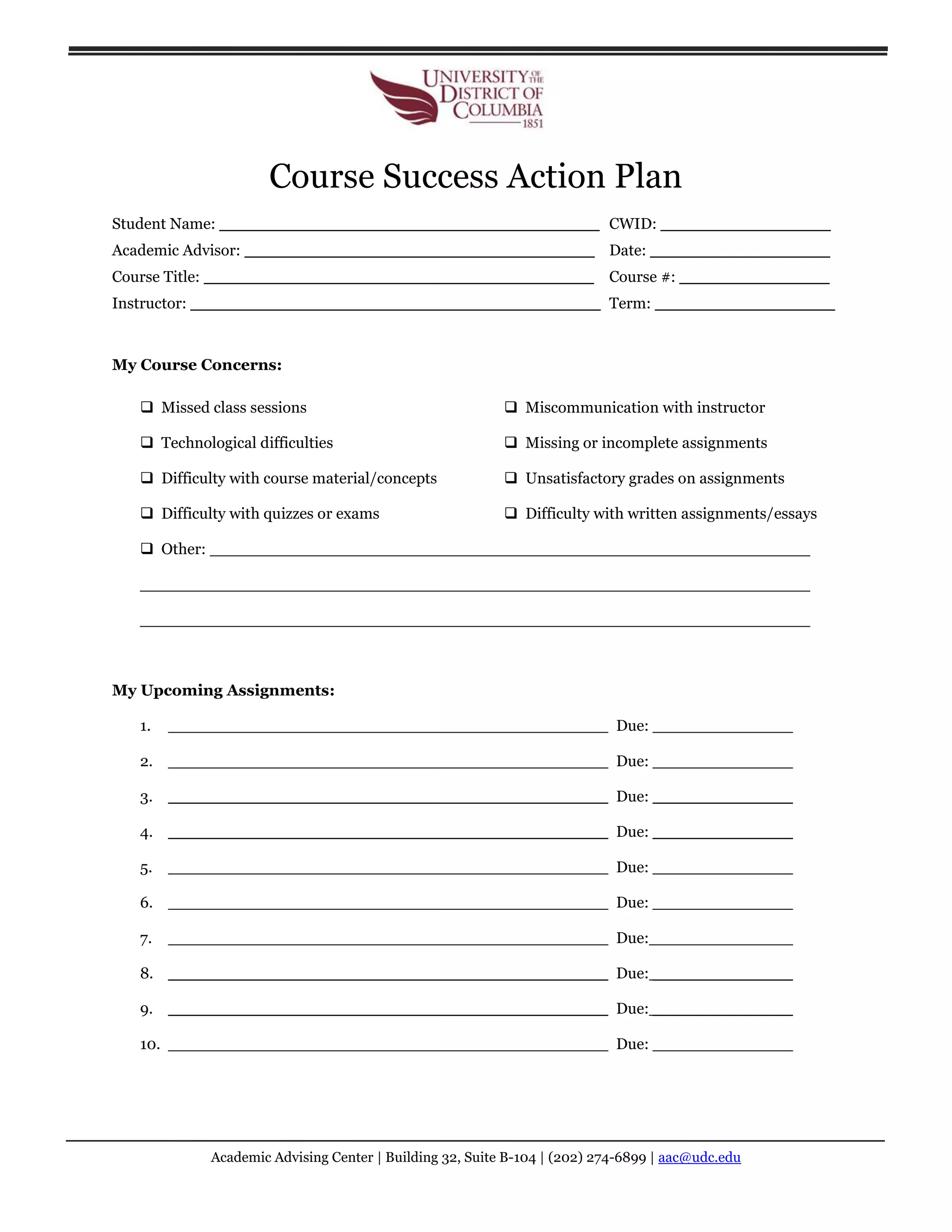 Course Success Action Plan | PDF | College Planning | College Education