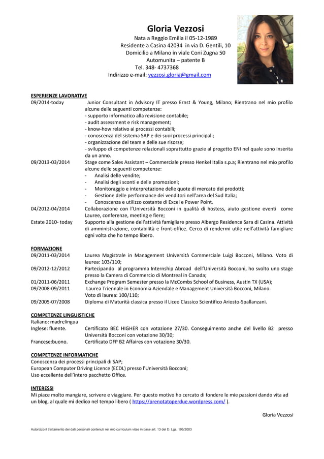 CV GLORIA VEZZOSI | DOC | Business | Business and Finance