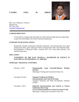 cavhin resume instrumentation and training | PDF