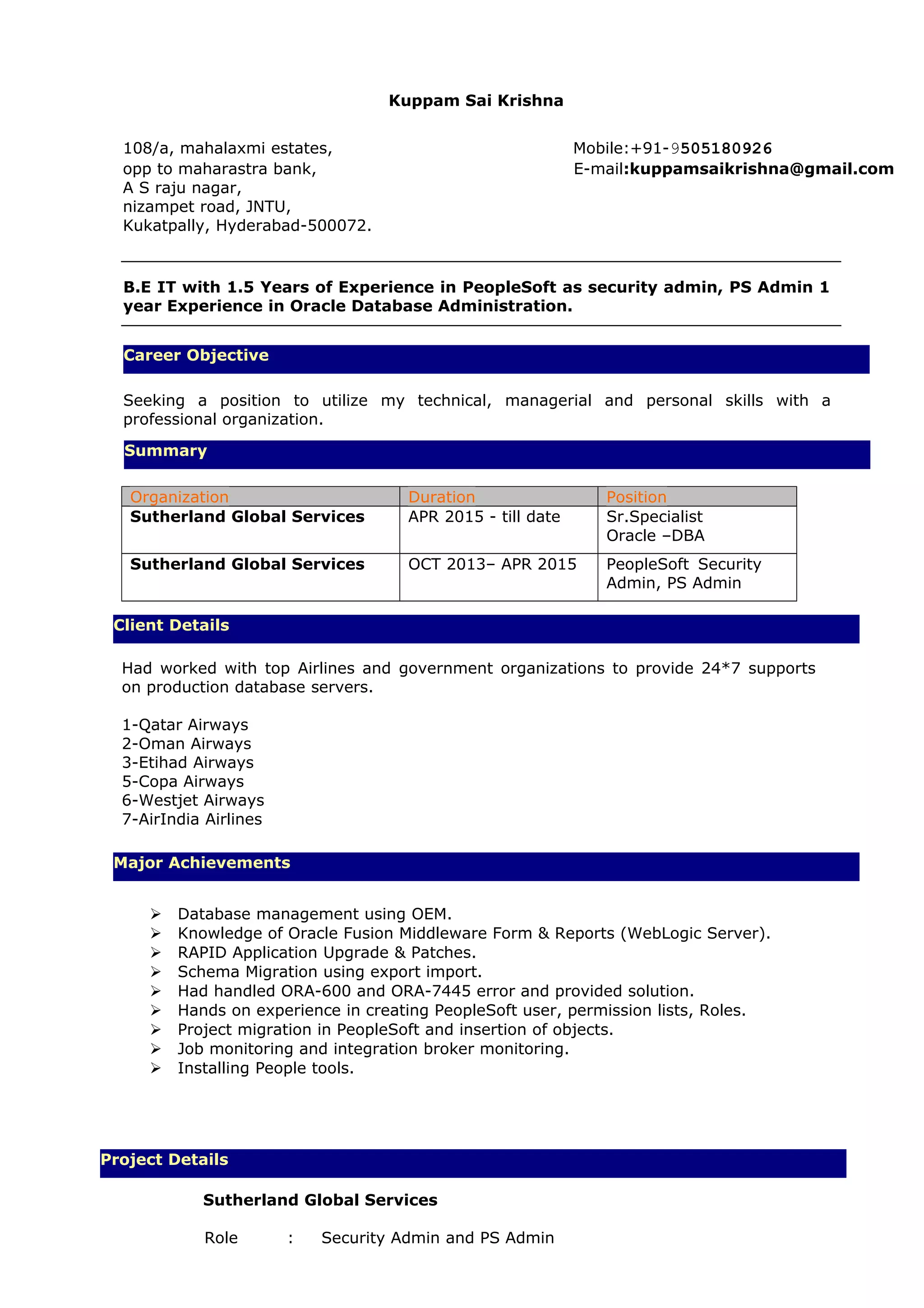 DBA_Kuppam_Saikrishna_B-Tech (1) | DOC | Databases | Computer Software and Applications