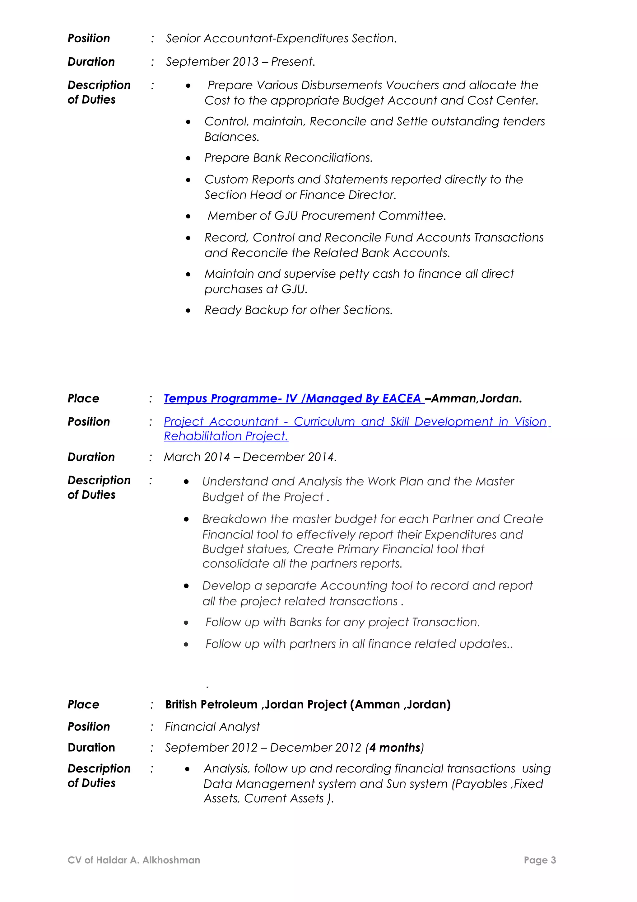 CV of Haidar Al Khoshman | DOC | Business Accounting & Finance | Business