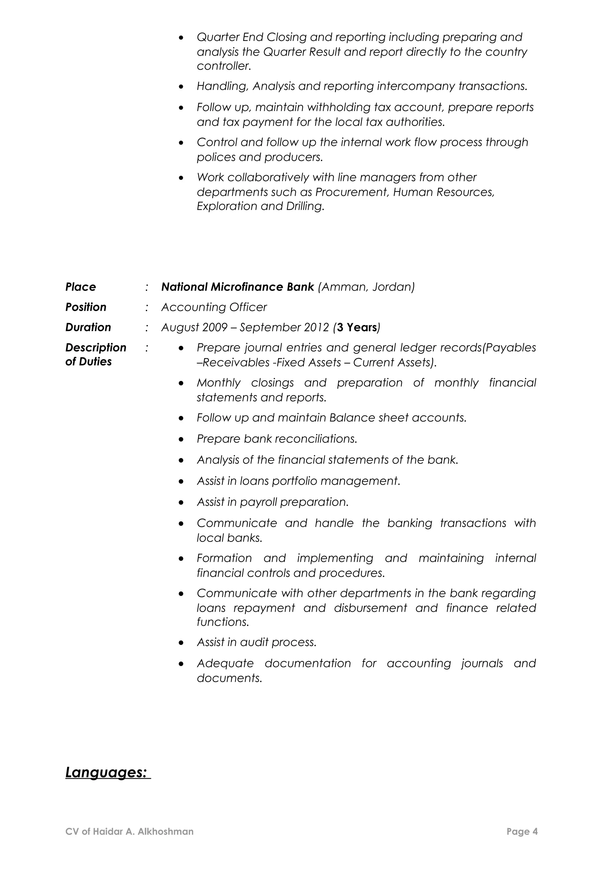 CV of Haidar Al Khoshman | DOC | Business Accounting & Finance | Business