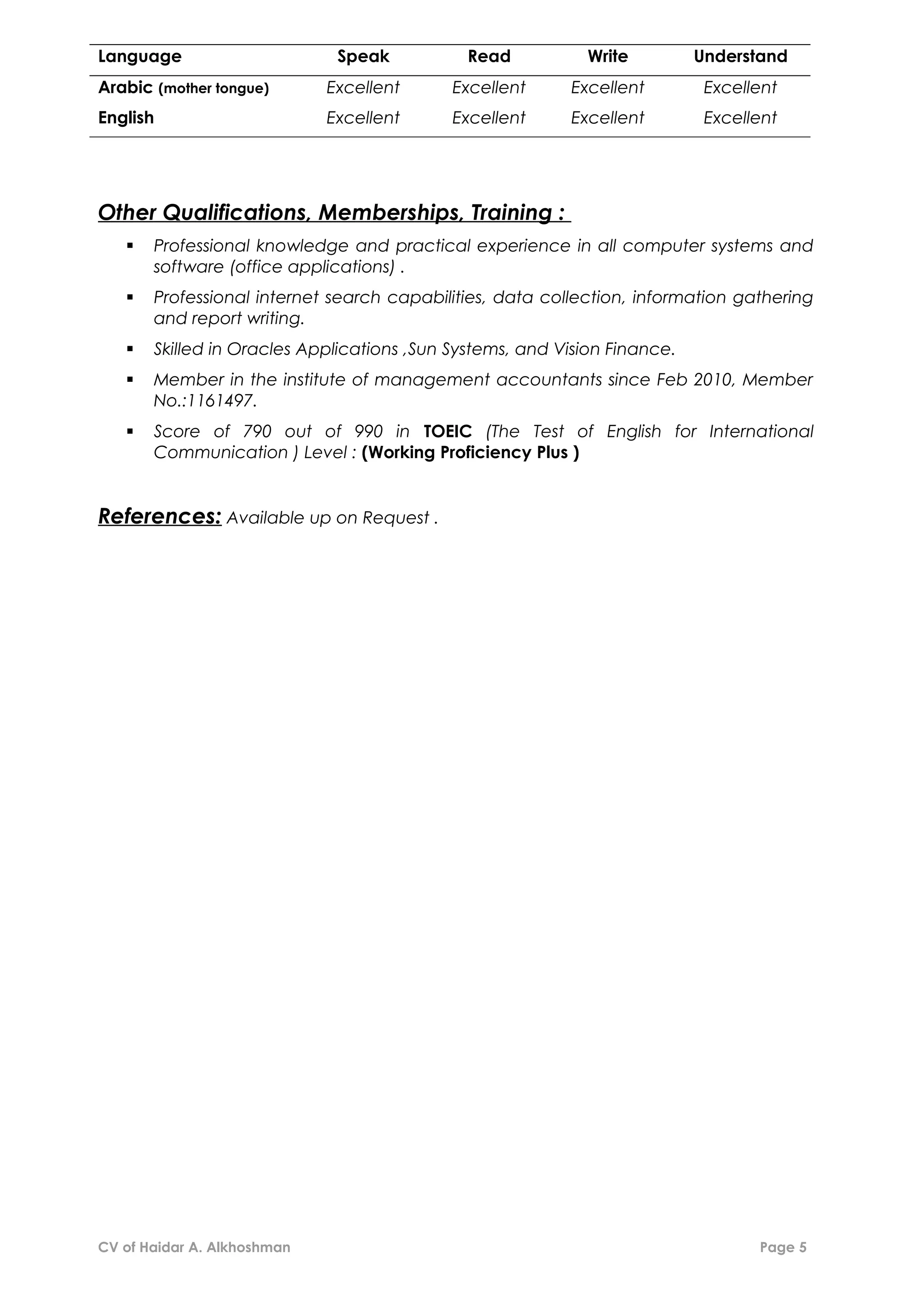 CV of Haidar Al Khoshman | DOC | Business Accounting & Finance | Business