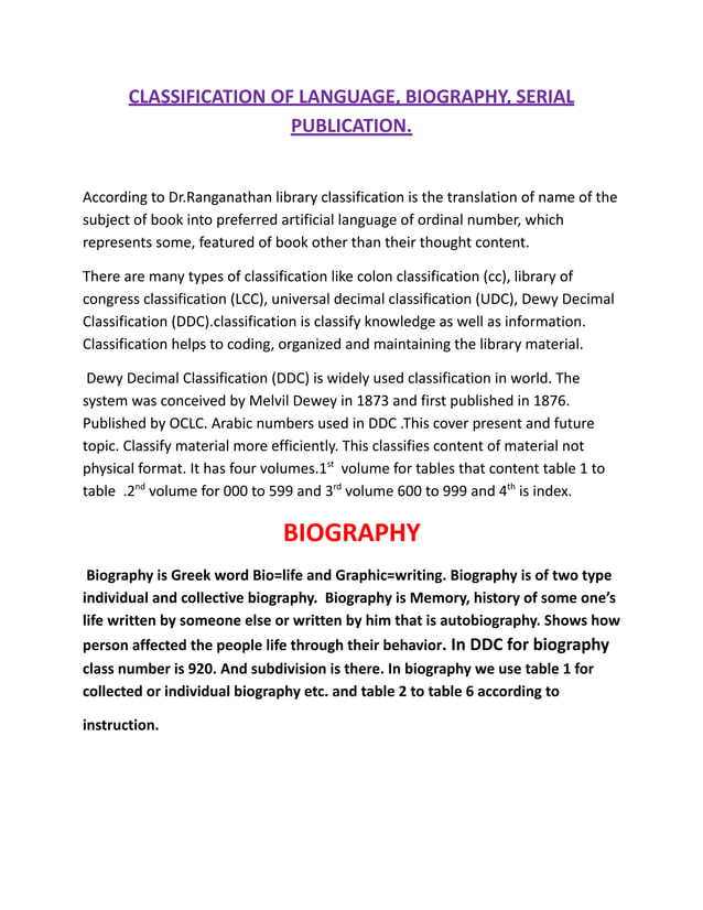 DDC classification | PDF | Biographies | Genres