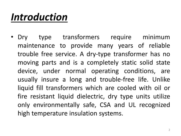 Dry Type Transformer | PPTX | Technology & Computing