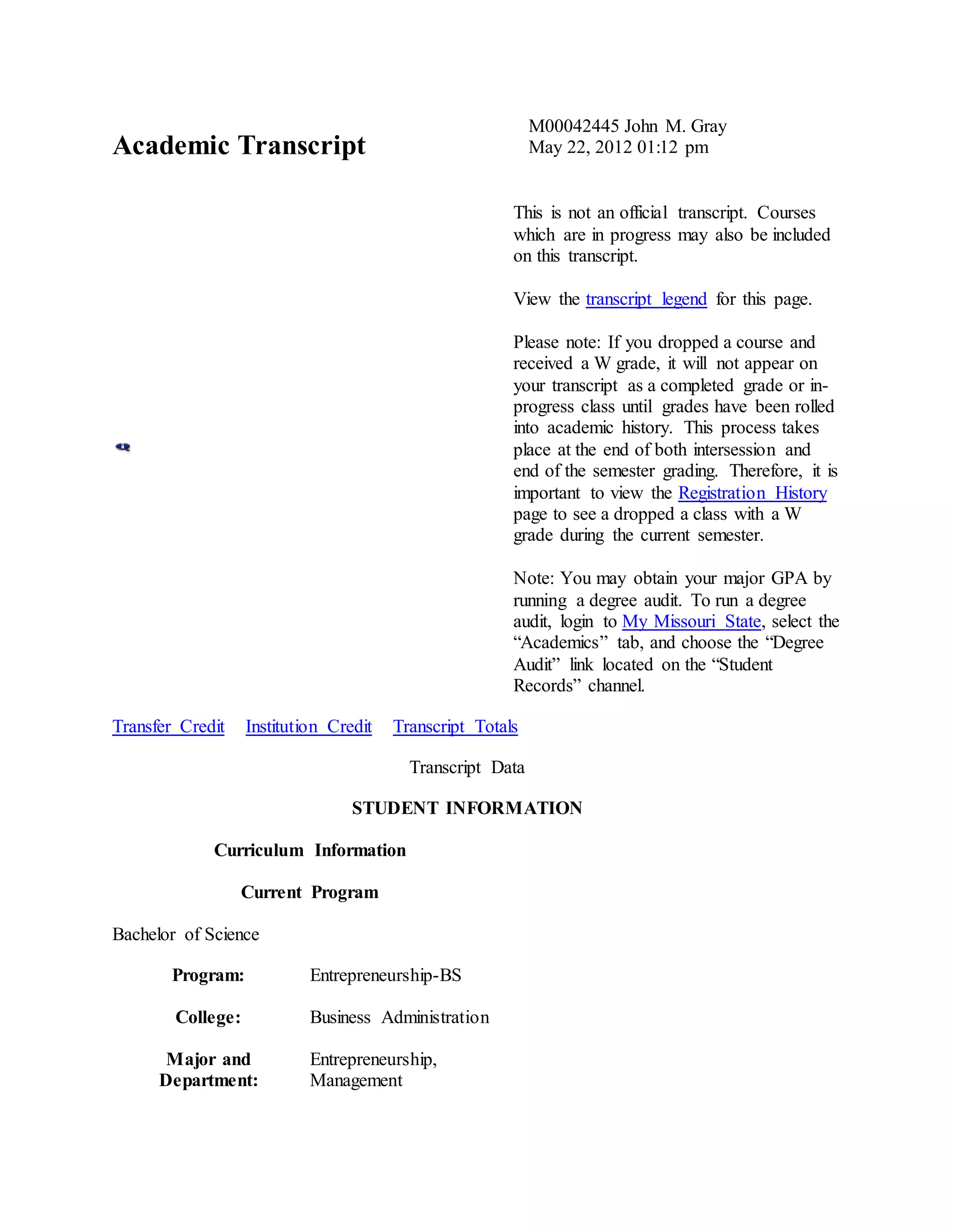 Unofficial Transcript | DOCX