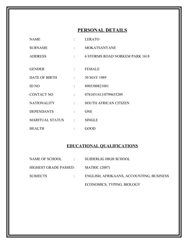 LERATO CV UPDATED22 | DOC