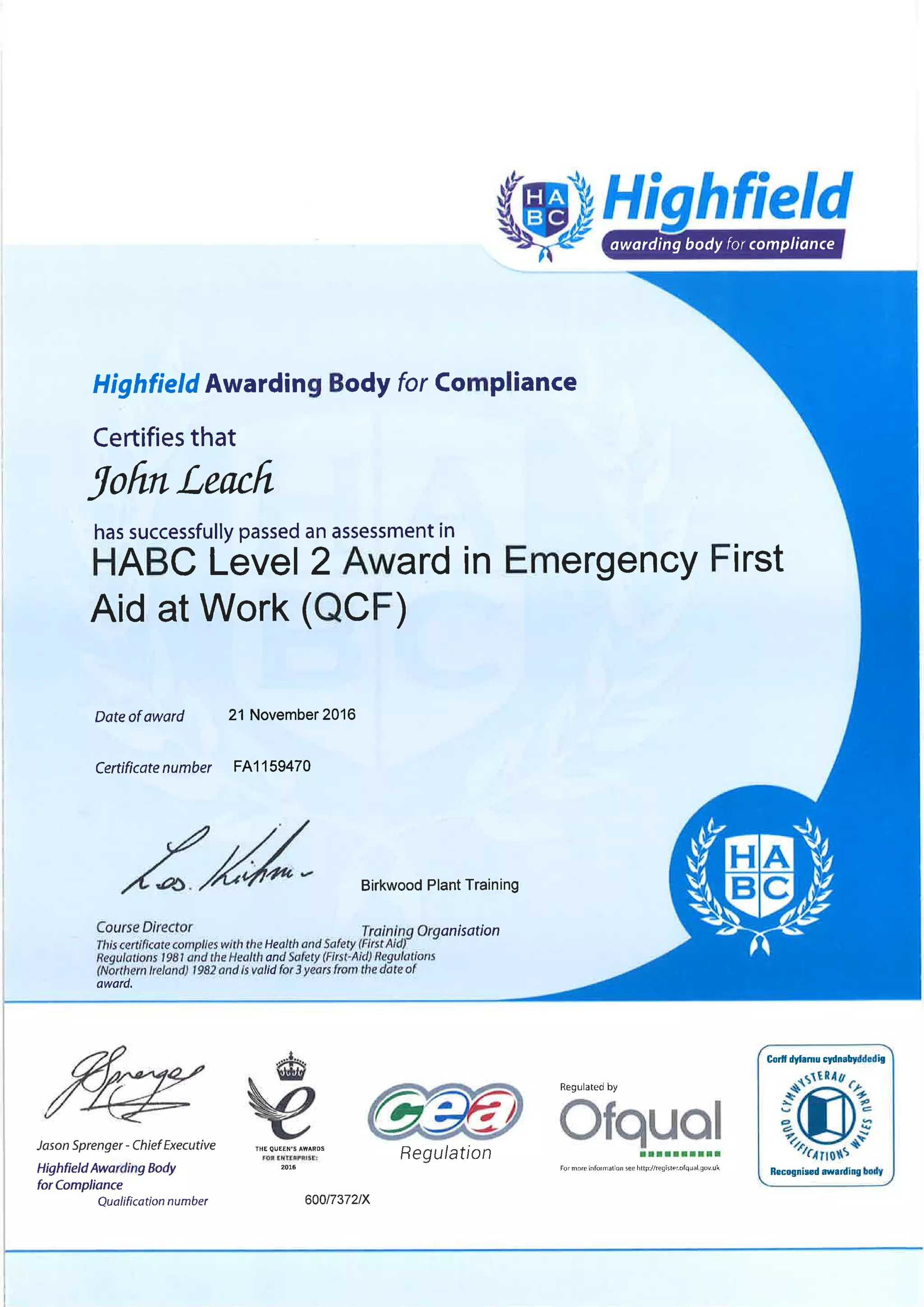 J Leach First Aid certificate | PDF
