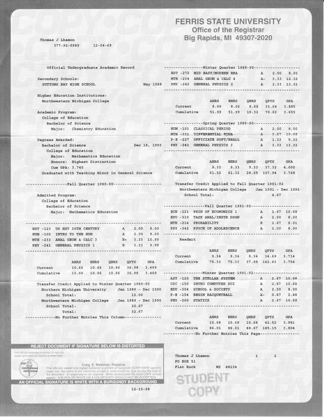 FSU Transcript | PDF