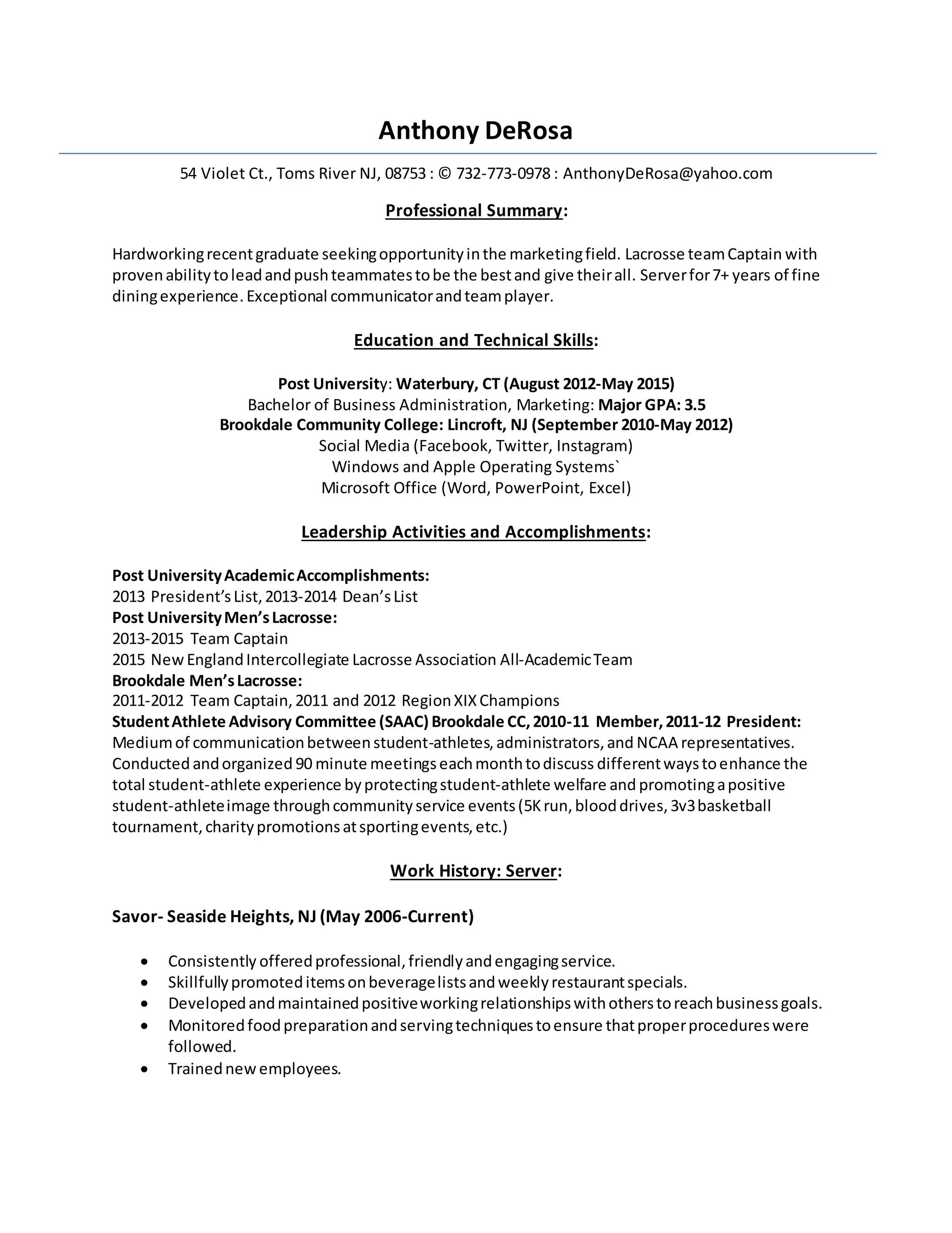 Resume Anthony DeRosa | DOCX