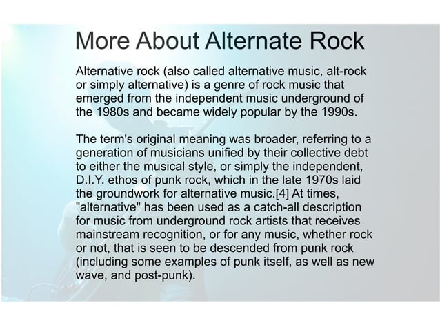 Media Studies alternate rock | PPT