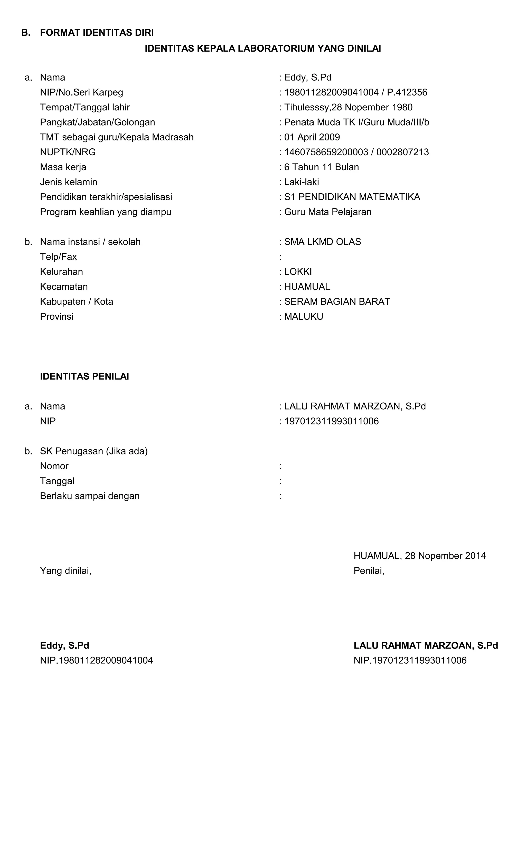 contoh pkg kepala lab | PDF