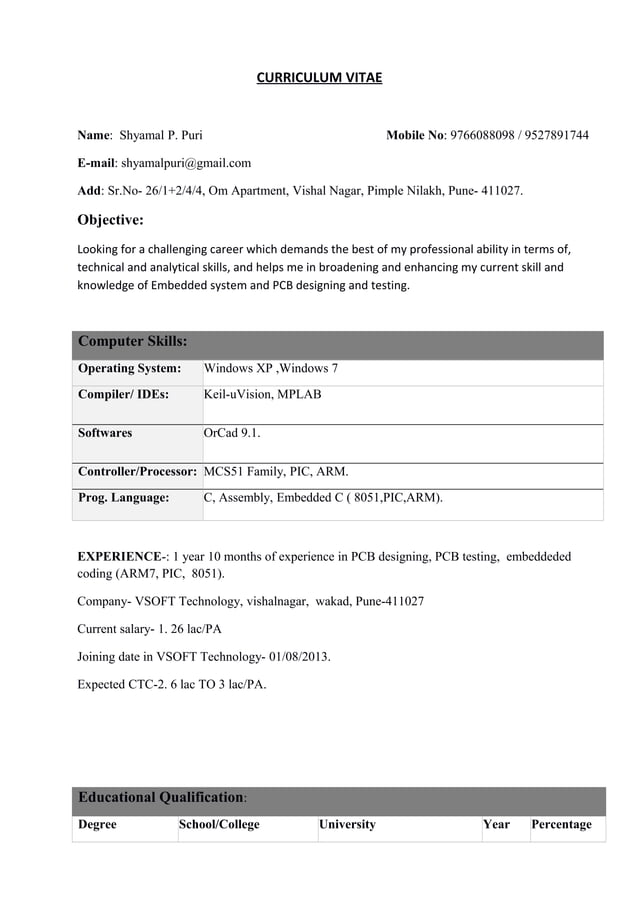 Shyamal_cv | DOC | Computing | Technology & Computing