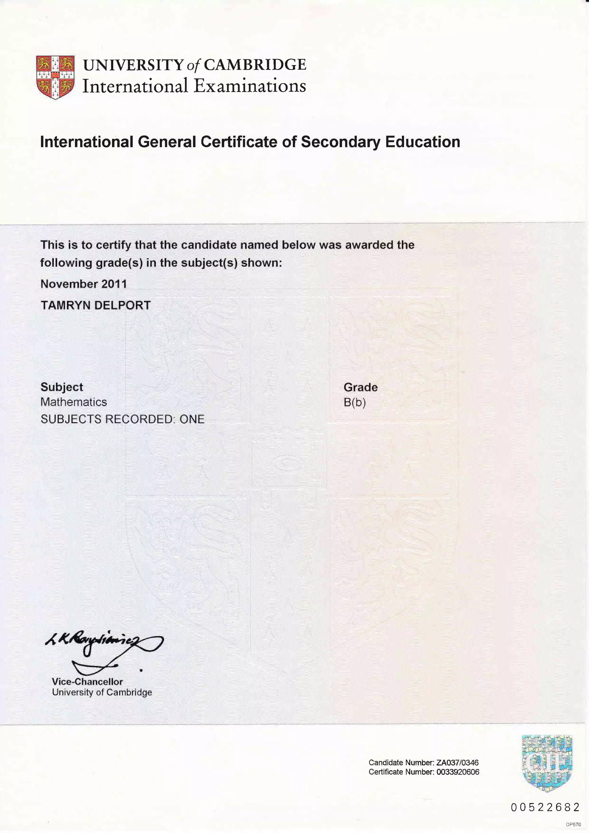 Tamryn Delport - Education and qualifications - AS Level & IGCSE Level ...