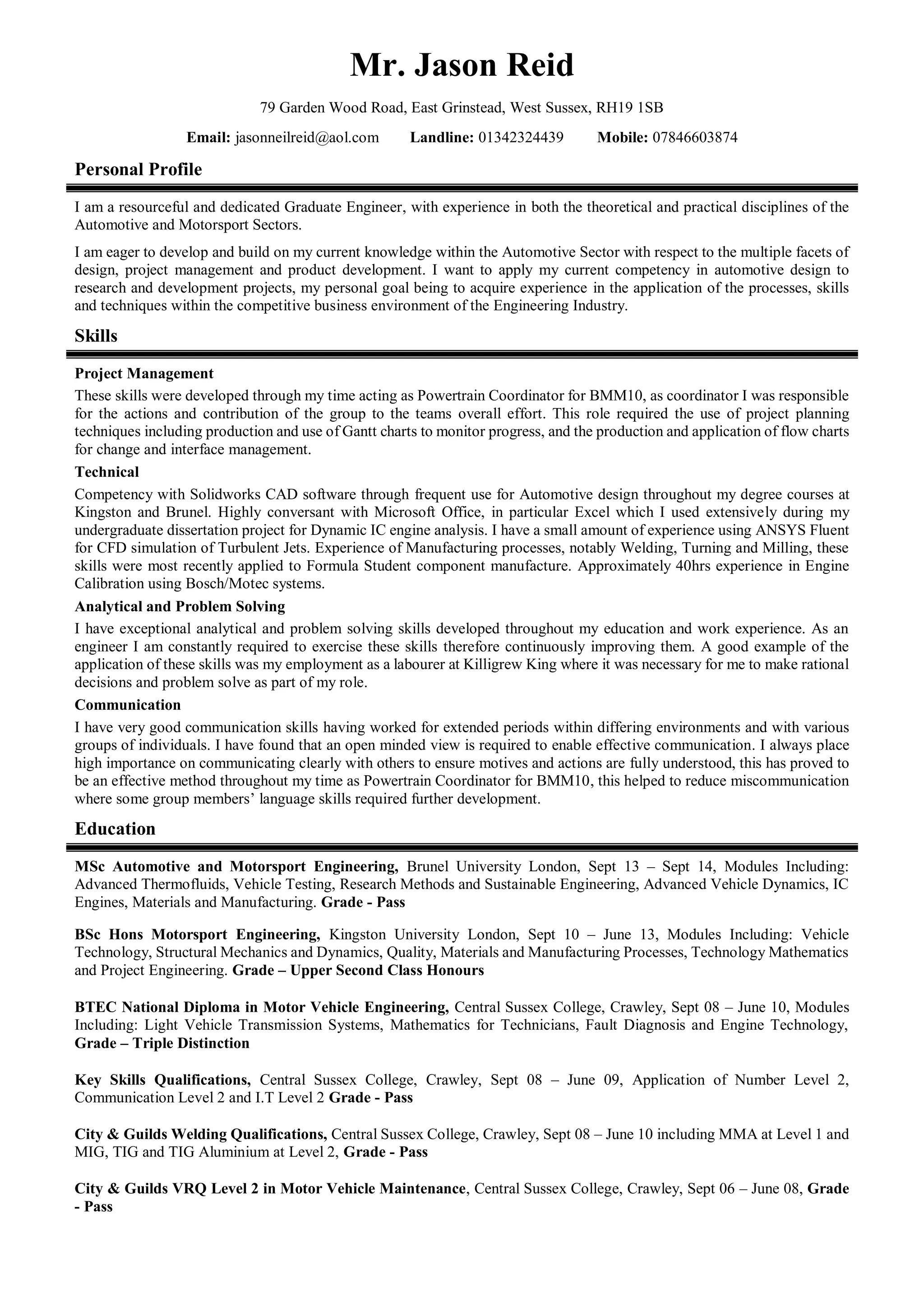 Jason Reid CV - 09-12-14 | PDF | Off-Road Vehicles | Auto Body Styles