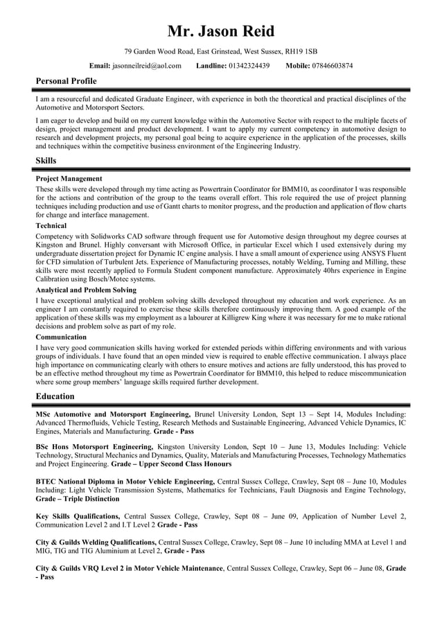 Jason Reid CV - 09-12-14 | PDF | Off-Road Vehicles | Auto Body Styles