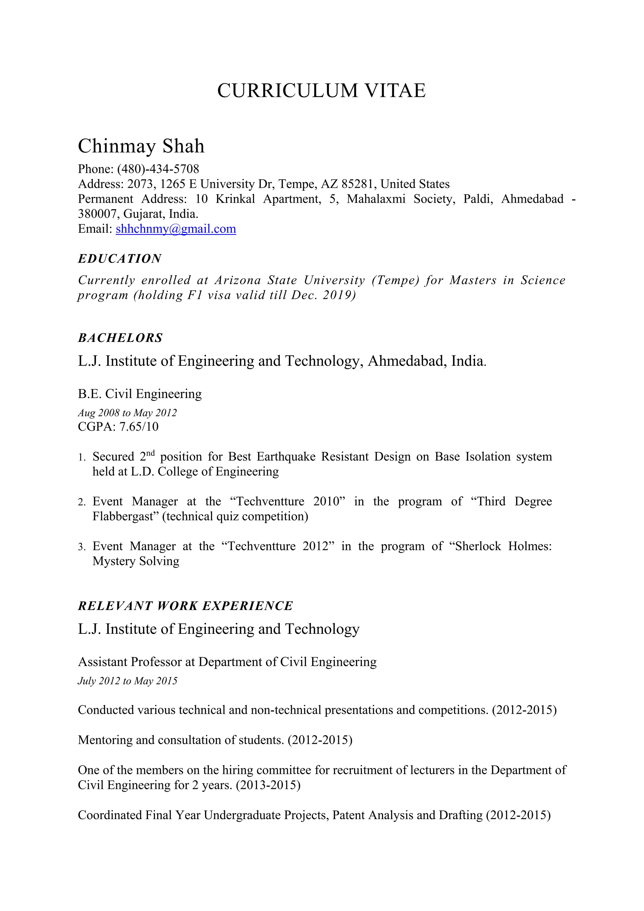 Chinmay Shah Resume | PDF