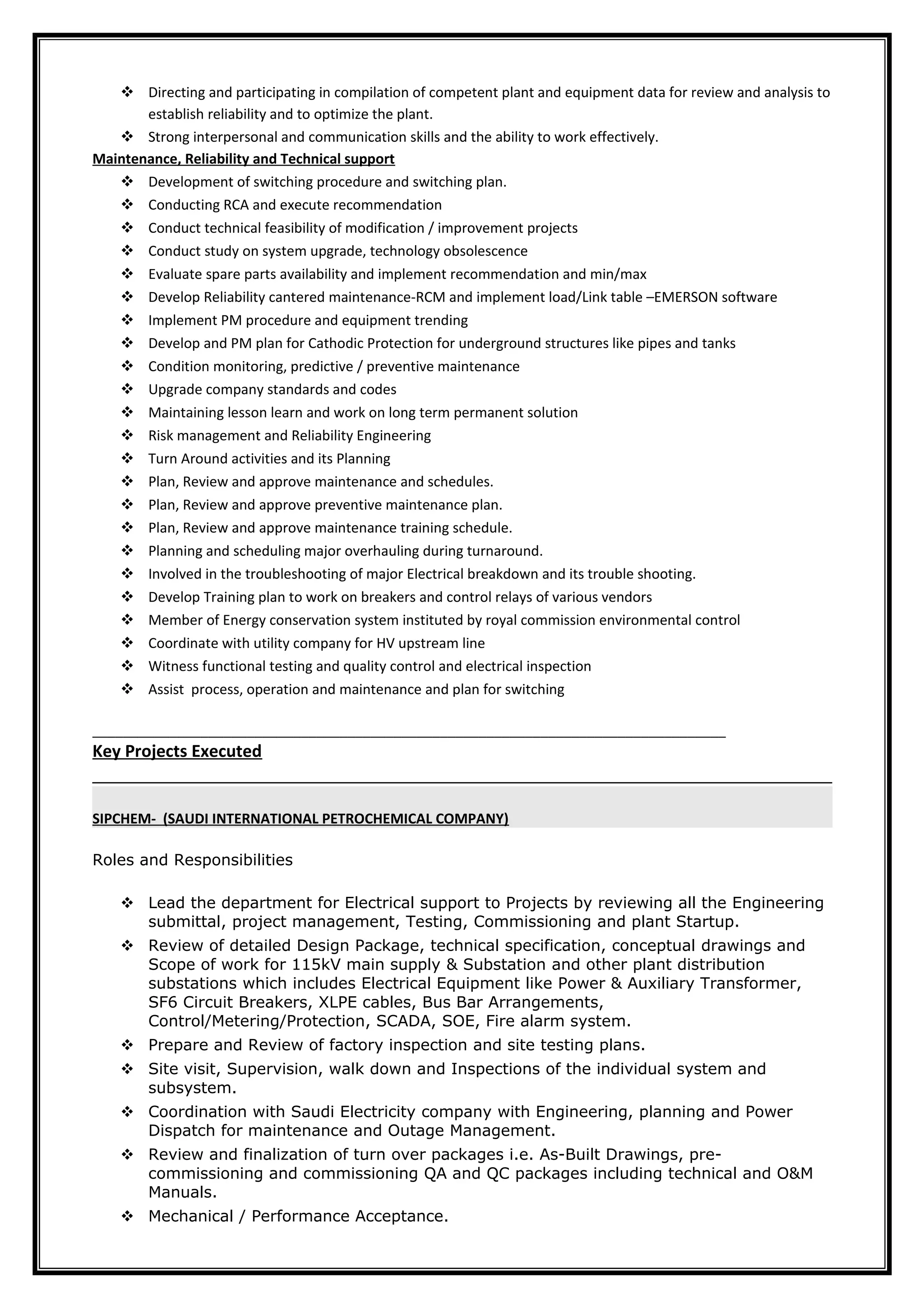 PROJECTS-RELAIBILITY-MAINTENANCE CV | DOC