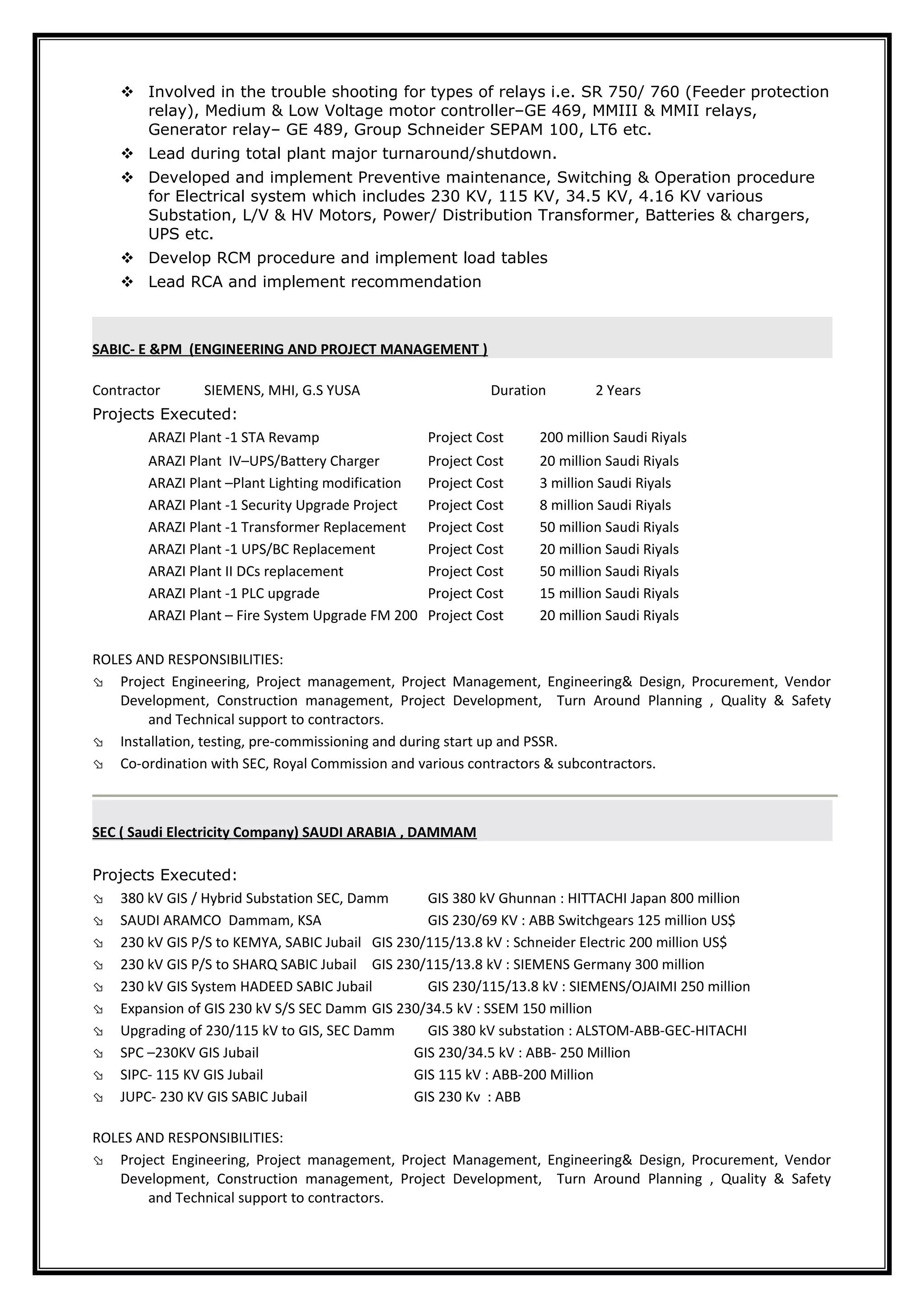 PROJECTS-RELAIBILITY-MAINTENANCE CV | DOC