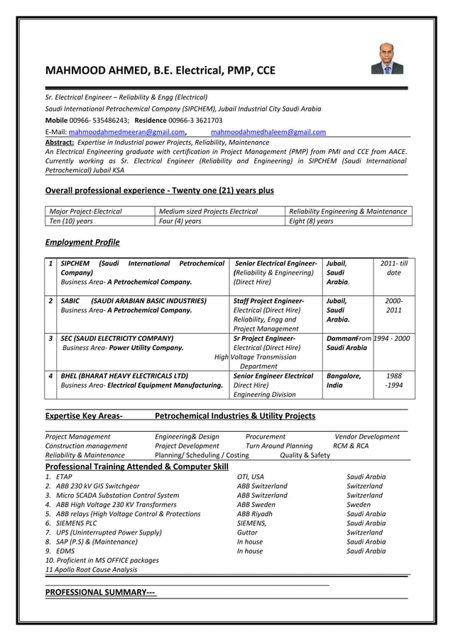 PROJECTS-RELAIBILITY-MAINTENANCE CV | DOC