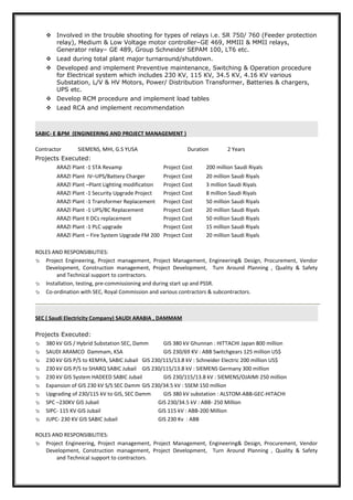 PROJECTS-RELAIBILITY-MAINTENANCE CV | DOC