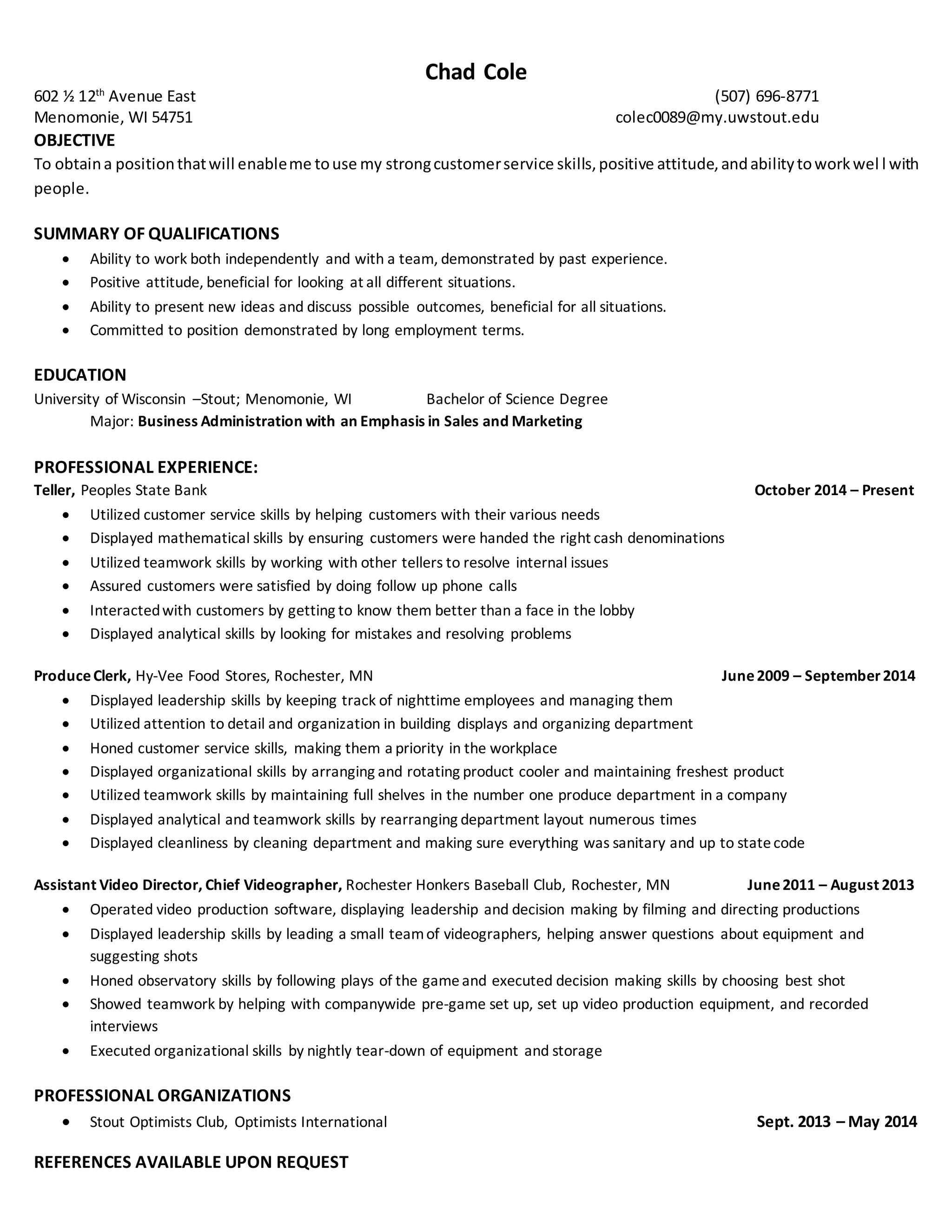 Chad Cole Resume | DOCX