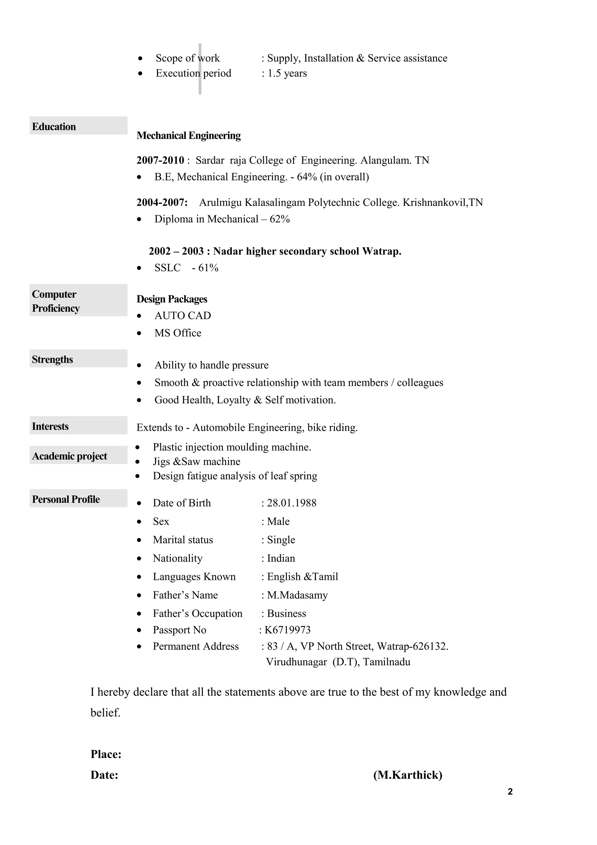 Resume as Procurement Engineer | DOC