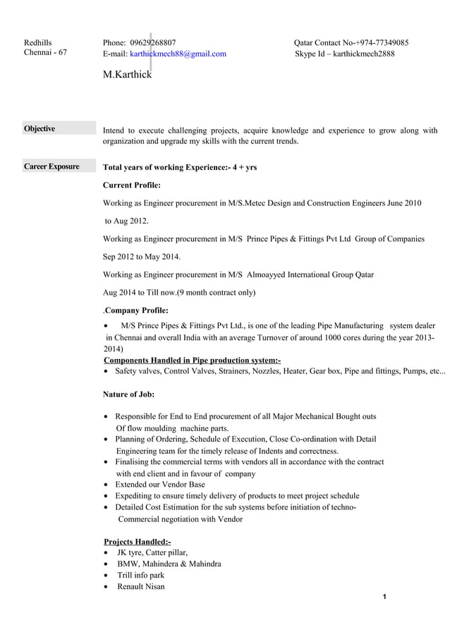 Resume as Procurement Engineer | DOC