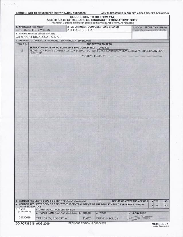 DD Form 214; Jeff Finger (Page 2 of 2) | PDF | Political Issues & policy | Politics