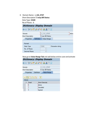 EWAY BILL Ddic creation | PDF