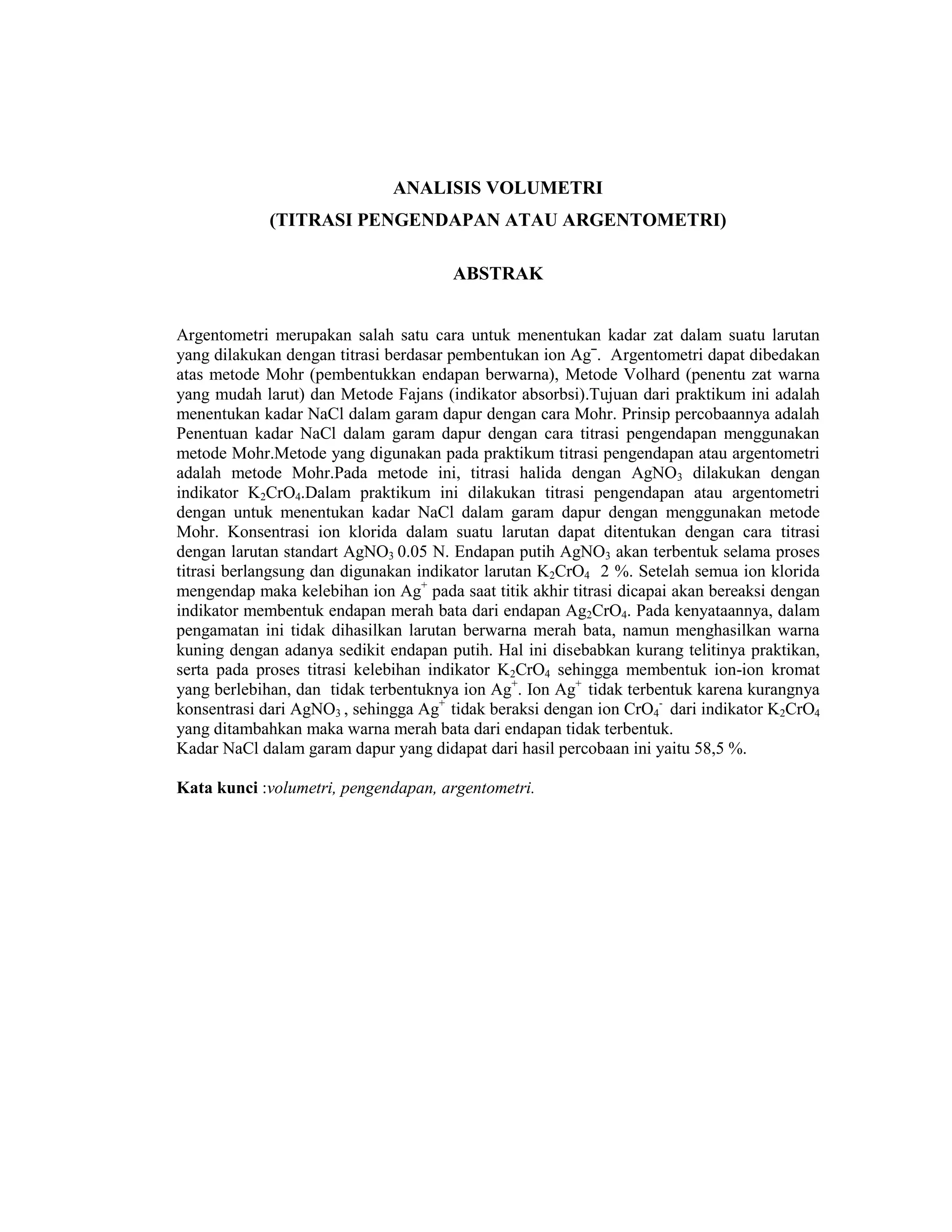 laporan praktikum titrasi pengendapan | DOCX