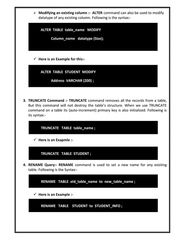 SQL Queries - DDL Commands | PDF | Databases | Computer Software and ...