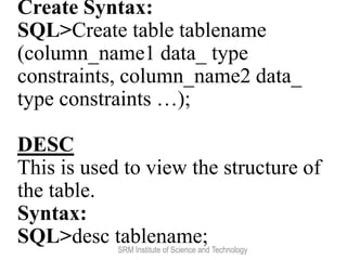 Data Definition Language Commands - Examples | PPT