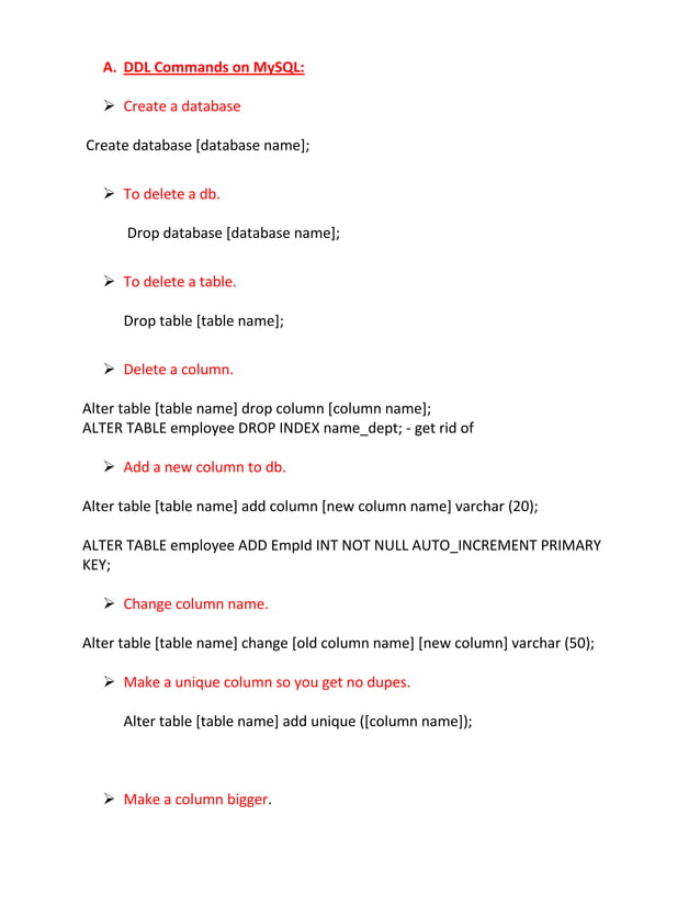 Ddl commands | DOCX | Databases | Computer Software and Applications
