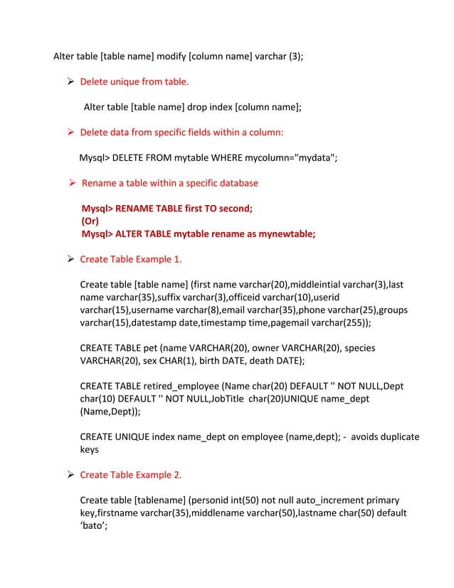 Ddl commands | DOCX | Databases | Computer Software and Applications