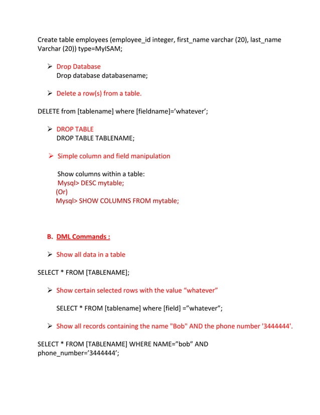 Ddl commands | DOCX | Databases | Computer Software and Applications