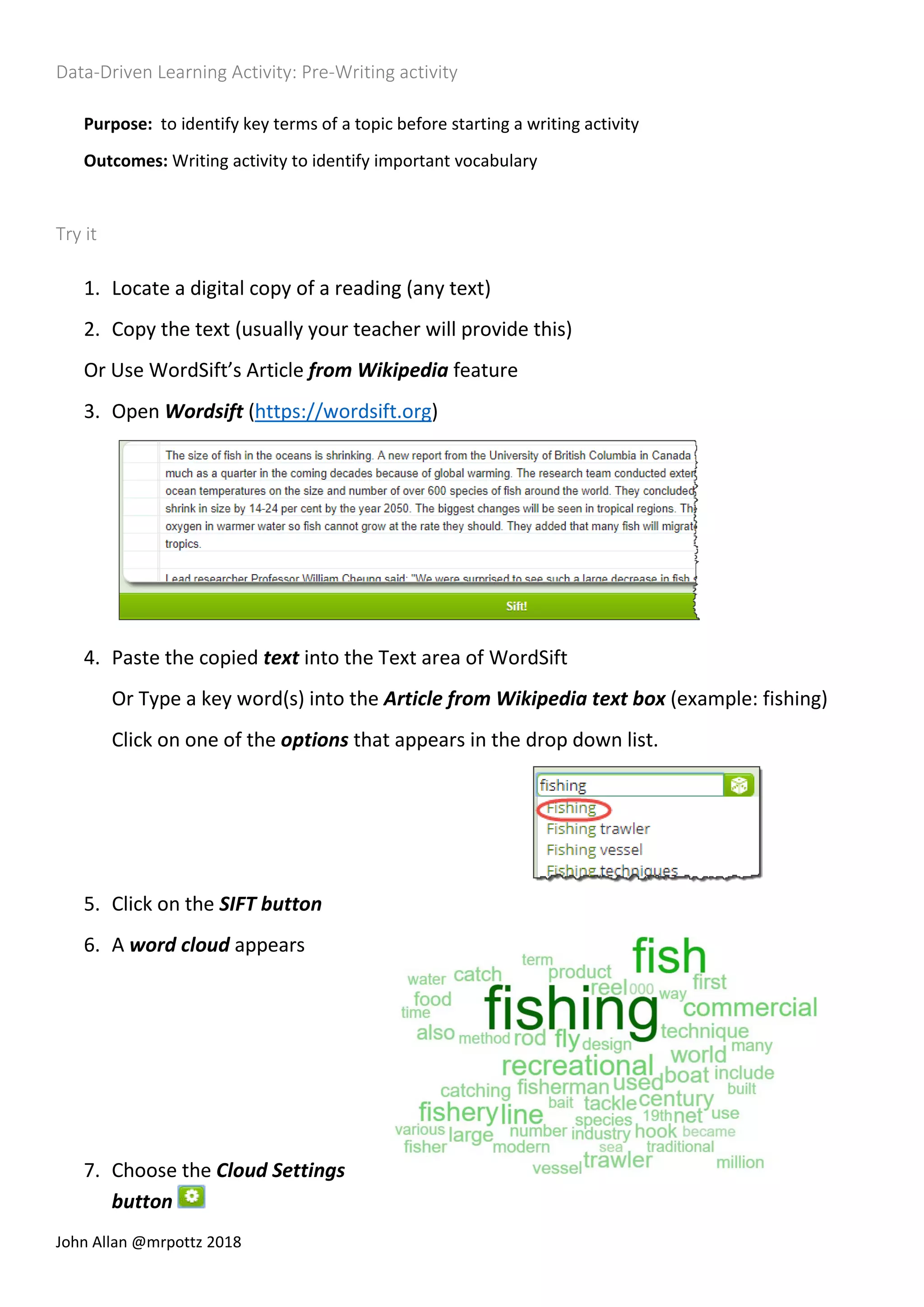 DDL WordSift Activity 7- Study Key Vocabulary before writing activity | PDF