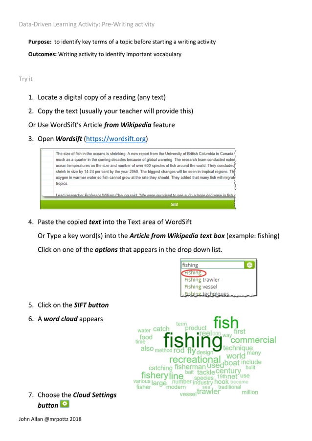 DDL WordSift Activity 7- Study Key Vocabulary before writing activity | PDF