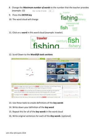 DDL WordSift Activity 7- Study Key Vocabulary before writing activity | PDF