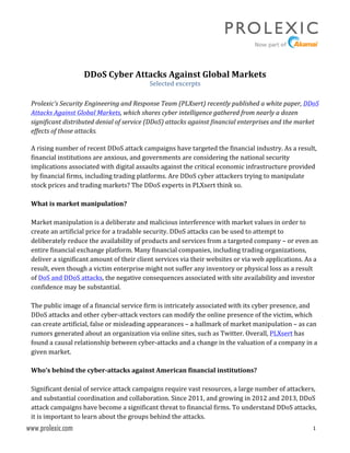DDoS Cyber Attacks Against Global Markets | Prolexic | PDF