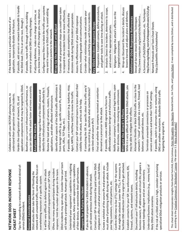 Ddos incident cheat sheet | PDF