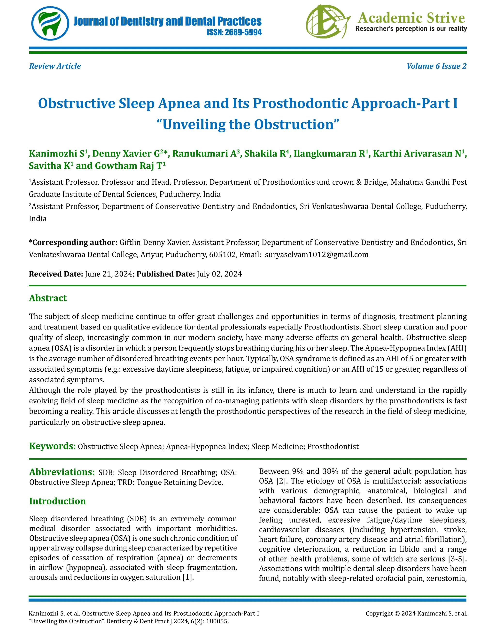 Obstructive Sleep Apnea and Its Prosthodontic Approach-Part I ...
