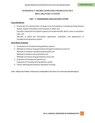 Dr. A. Sumathi - M.Pharm Question Bank - DDS | PDF