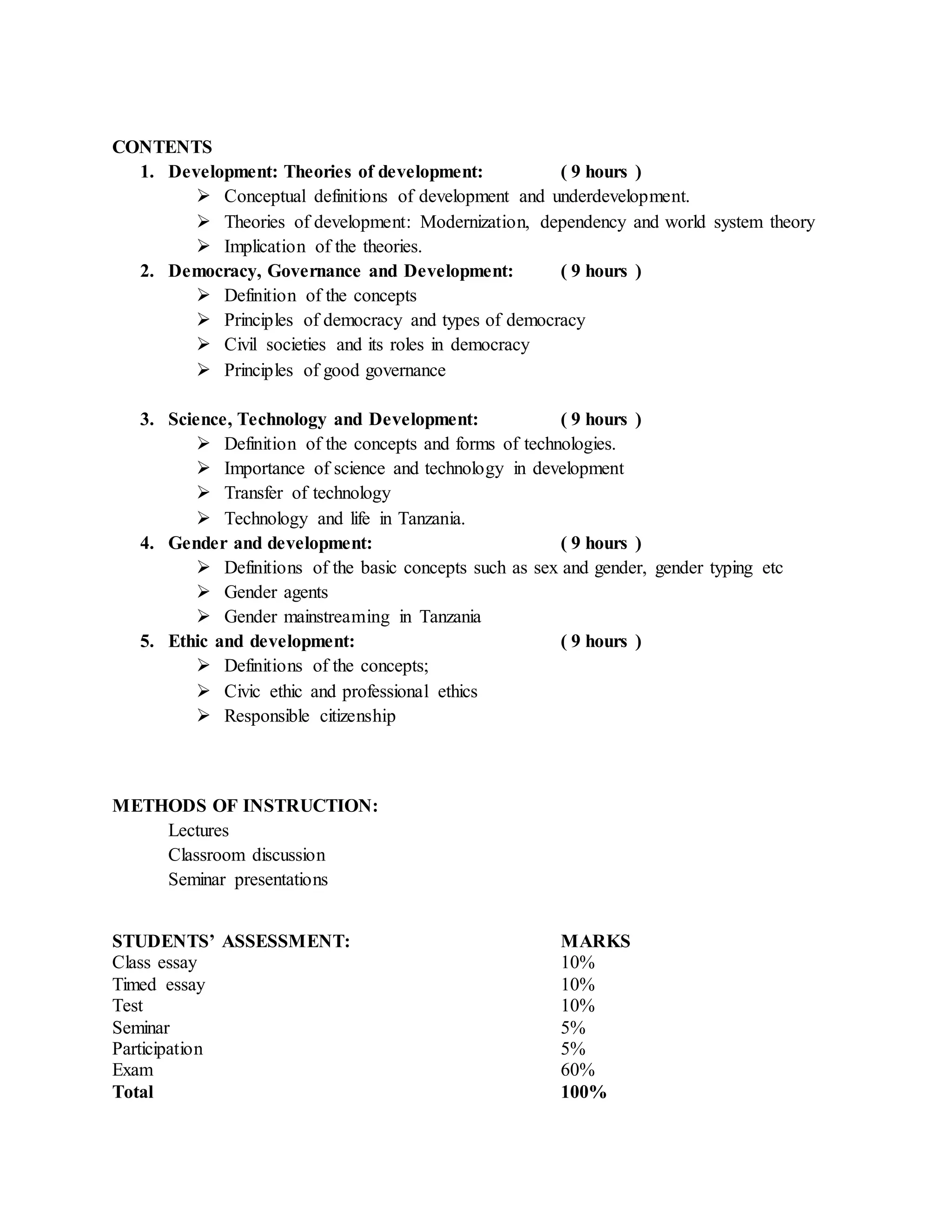 Dds 0111 development studies course outline | DOCX