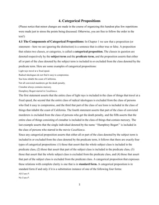 Intro logic ch 4 categorical propositions | DOC