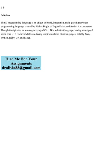 d d SolutionThe D programming language is an object-oriented, .pdf | Programming Languages ...